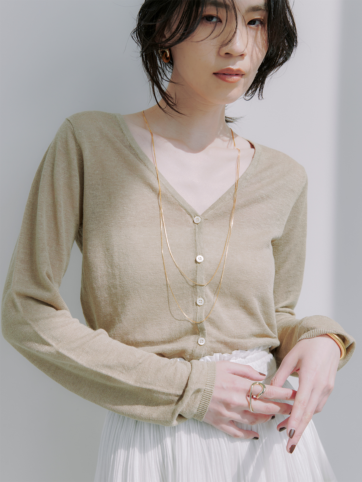 Italy Linenベーシックニットカーディガン(F BEIGE): トップスanuans Italy Linenベーシックニットカーディガン(F BEIGE): トップスanuans